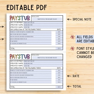 Editable Paystub for Kids, Printable Kids Payslip, Reward Payslip, Kids ...