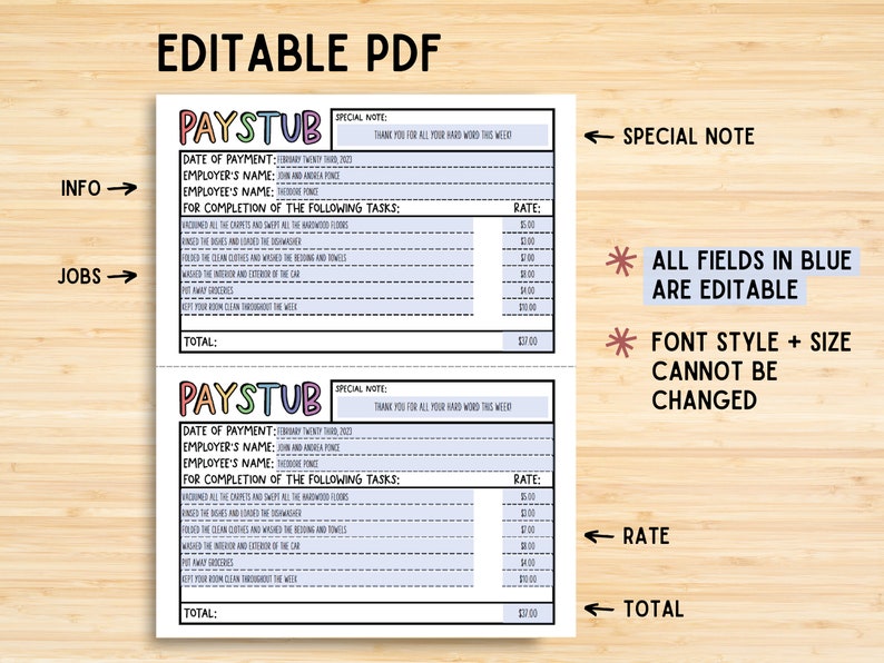 Editable Paystub for Kids Printable Kids Payslip Reward - Etsy Australia