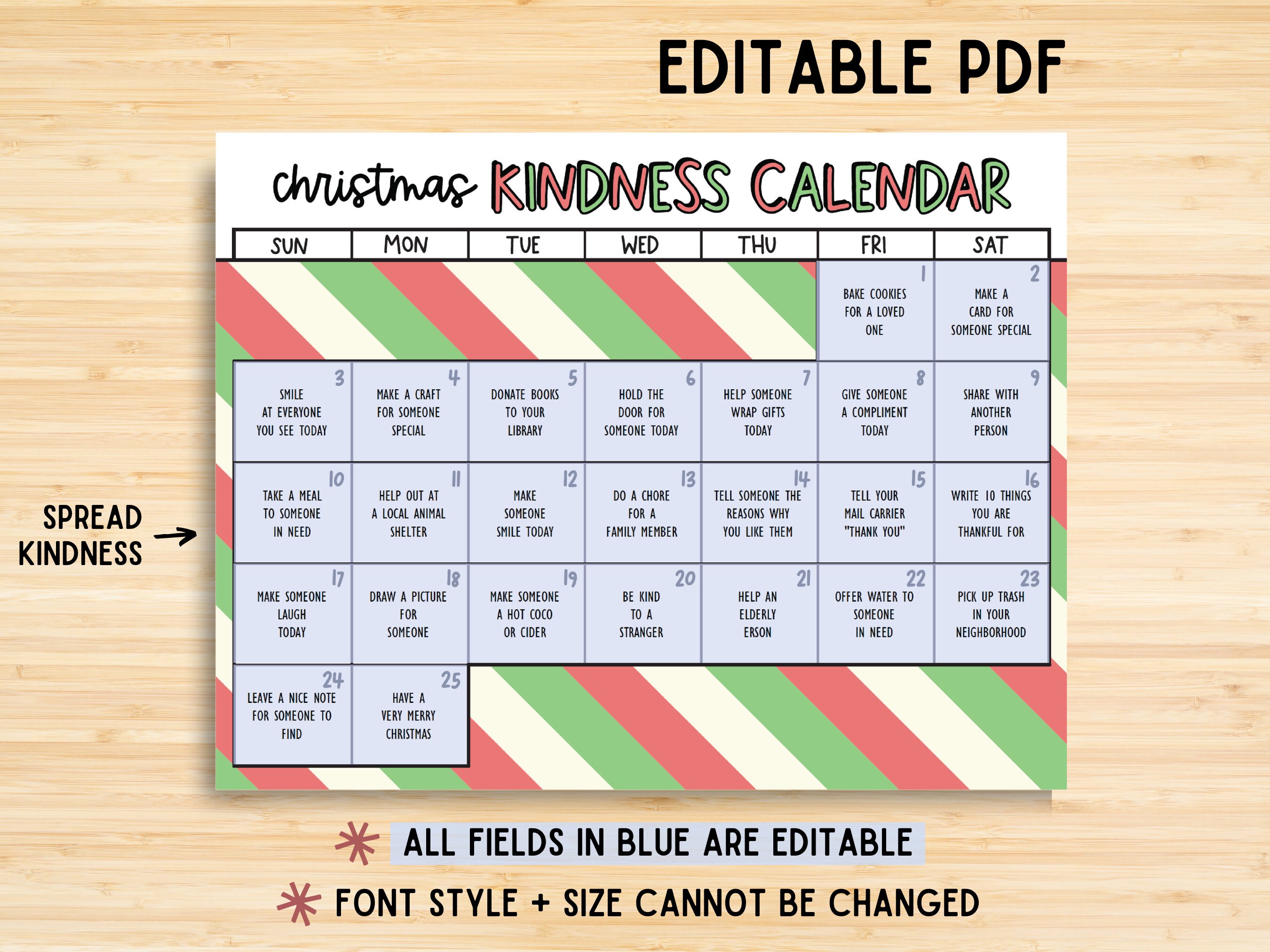 Christmas Acts of Kindness Calendar, Kindness Challenge, Kids Advent ...