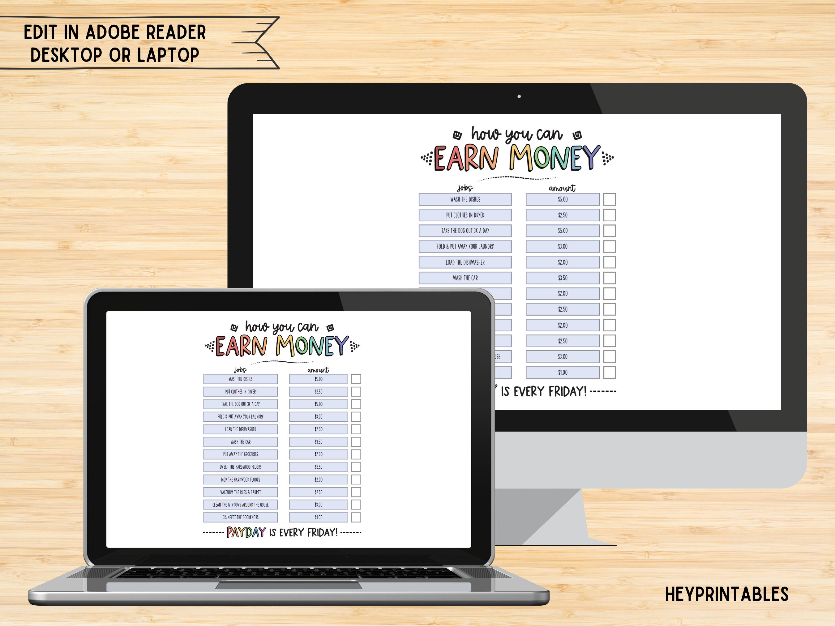 Chore Chart Bundle How to Earn Money Editable Allowance - Etsy