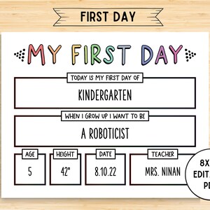 Editable First Day of School Sign Board, 1st Day Chalkboard, Back to ...