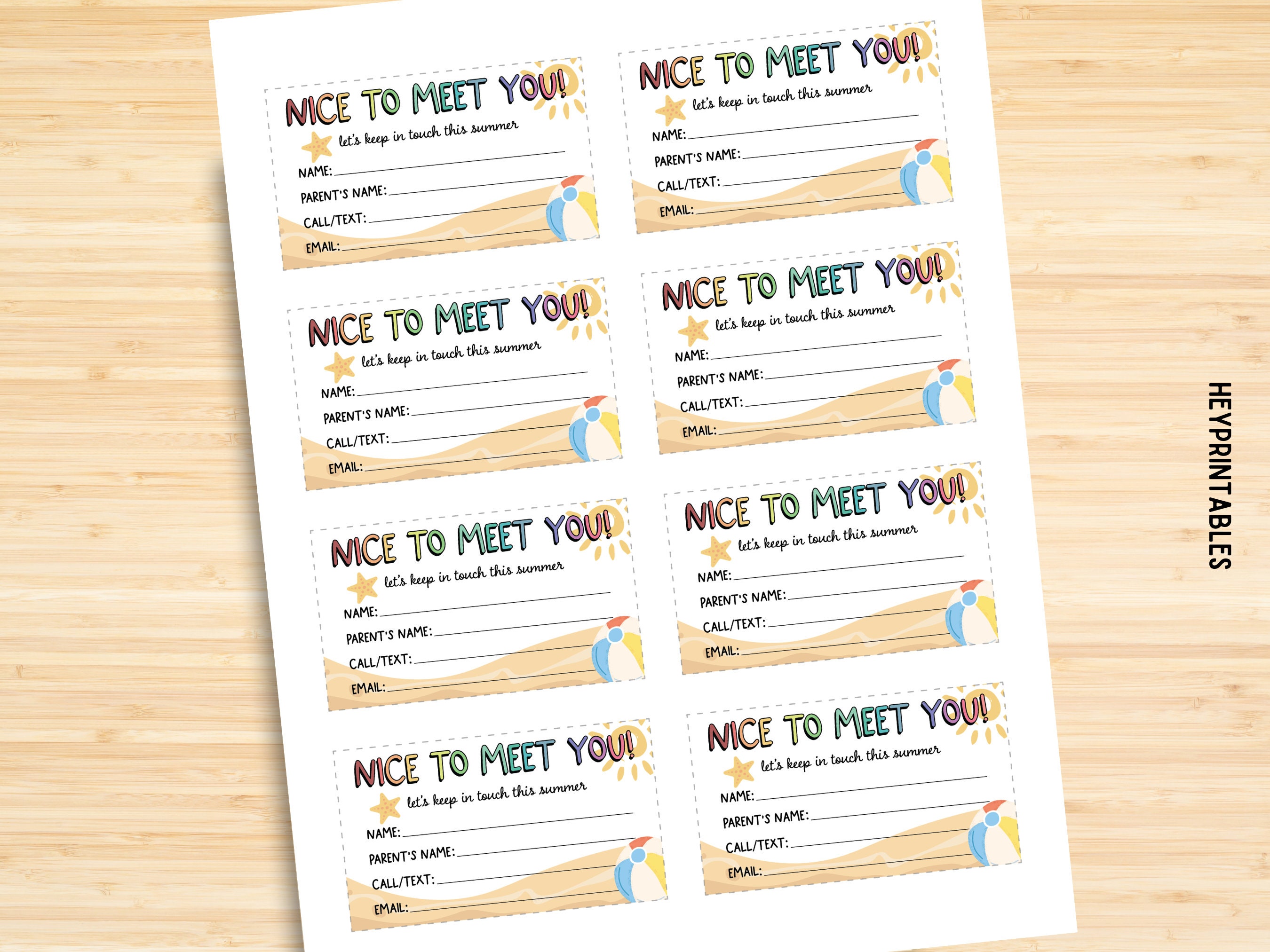 Printable Summer Contact Card, Editable, End of School Cards for Kids ...
