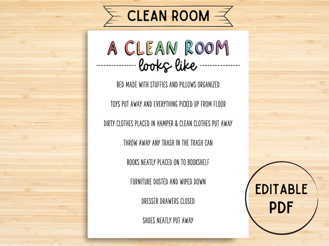 Printable Kids Room Cleaning Guide, Chore Chart Editable PDF, Family ...