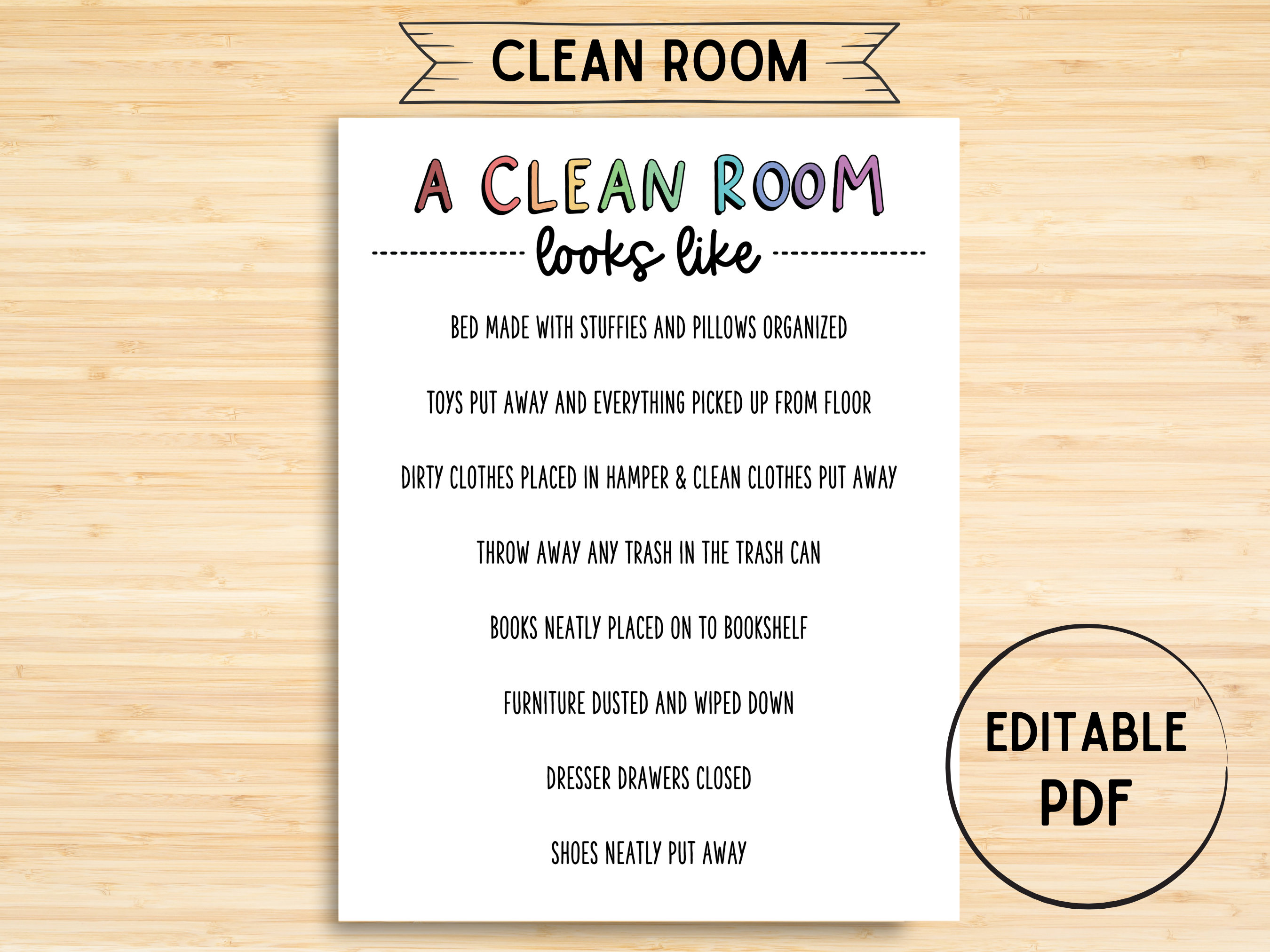Printable Kids Room Cleaning Guide, Chore Chart Editable PDF, Family ...