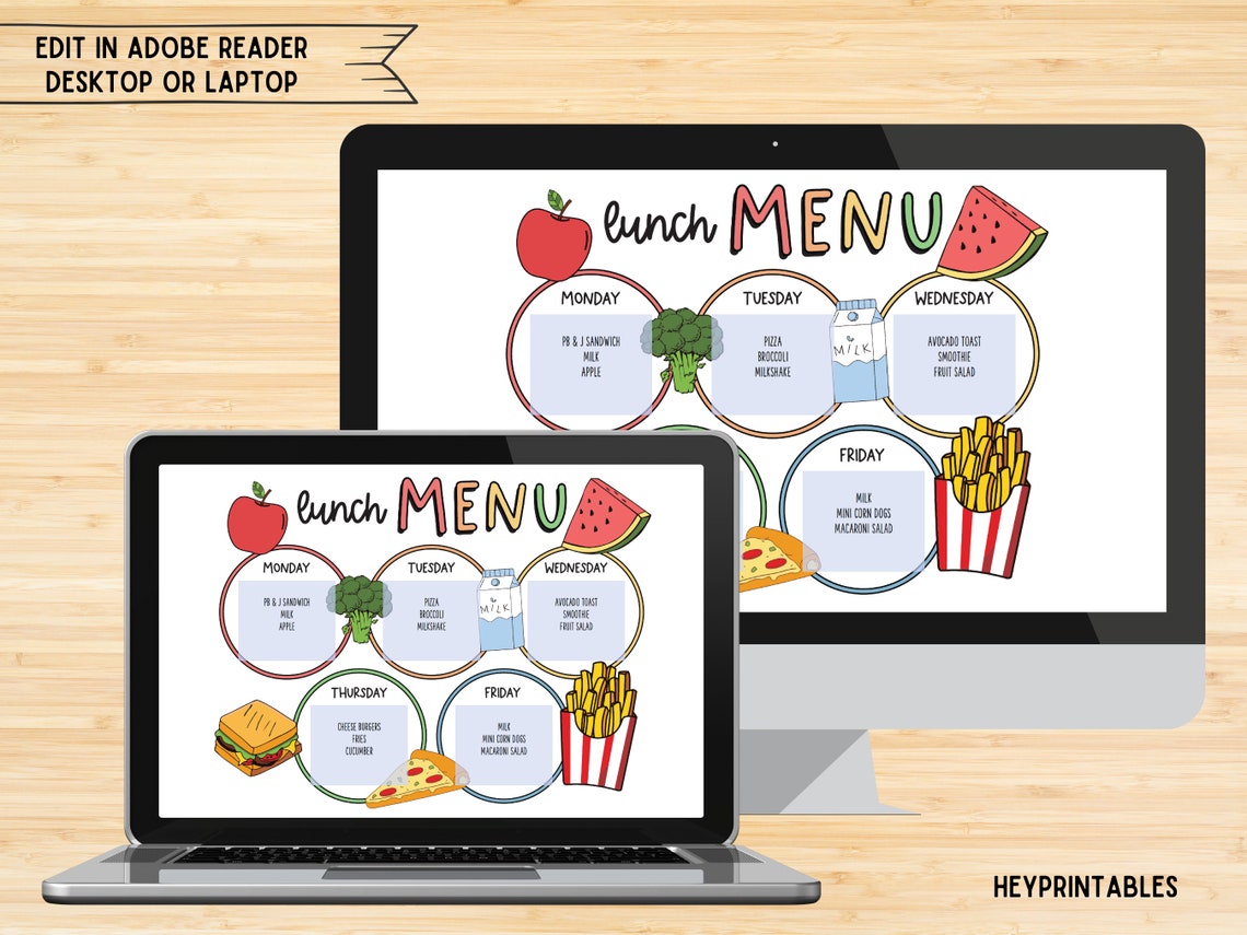 Editable Kids Lunch Planner Meal Weekly Planner Lunch Menu - Etsy