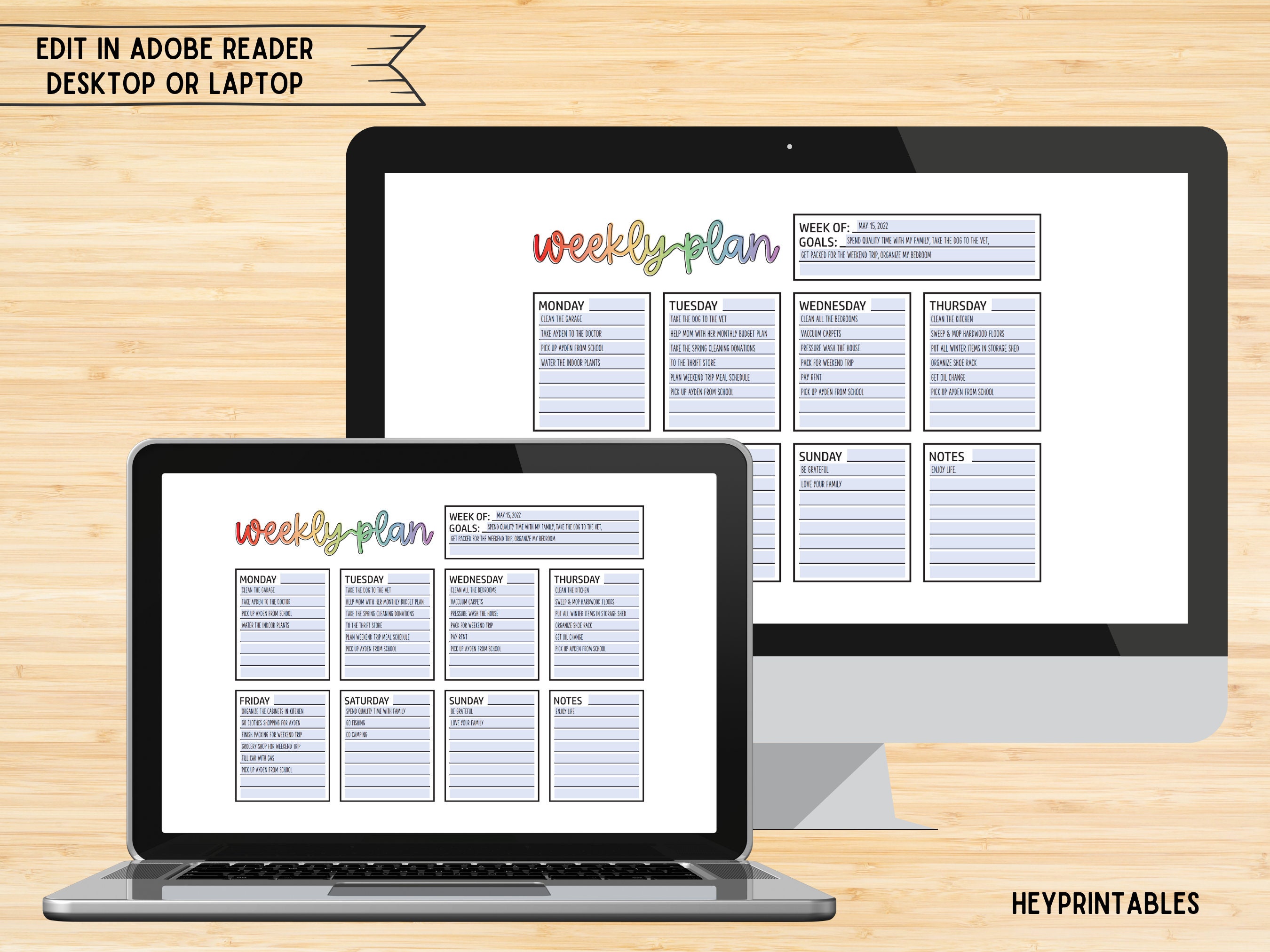 Weekly Planner, Simple Planner, Editable PDF, Fillable, 11 X 8.5 Inches ...
