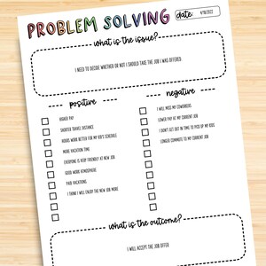 Problem Solving Sheet, Pro and Con List, Decision Maker, Household ...