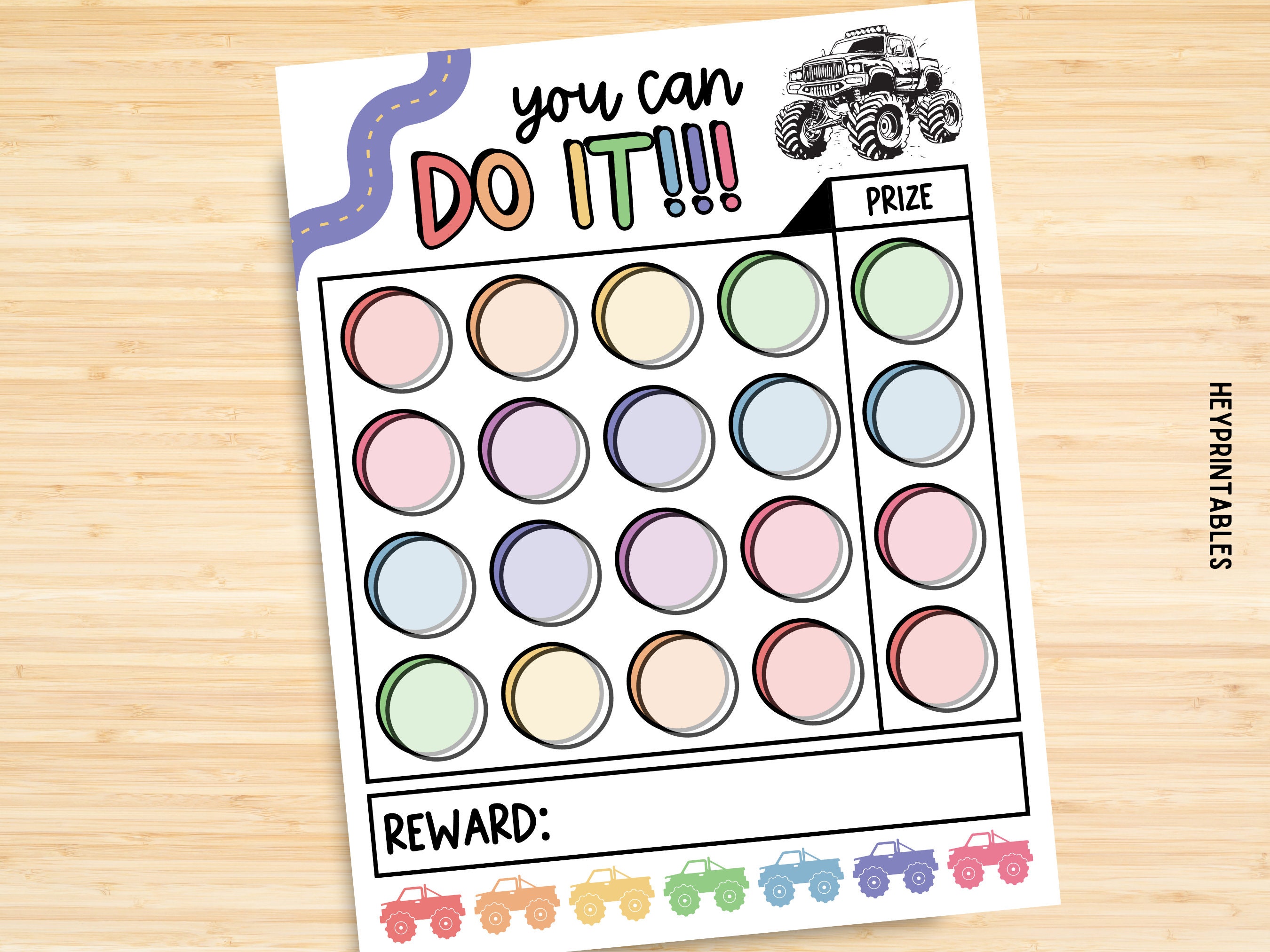Printable Monster Truck Reward Chart, Monster Truck Potty Chart, Reward ...