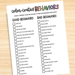 Kids 30-day Behavior Tracker, Color-coated, Good Bad Behaviors, Daily ...