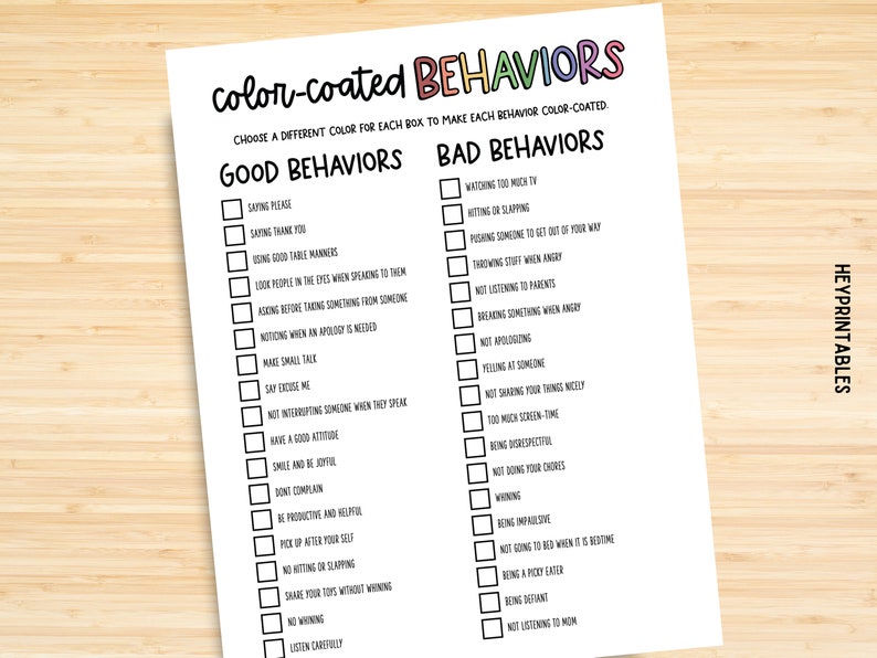 Kids 30-day Behavior Tracker Color-coated Good Bad - Etsy