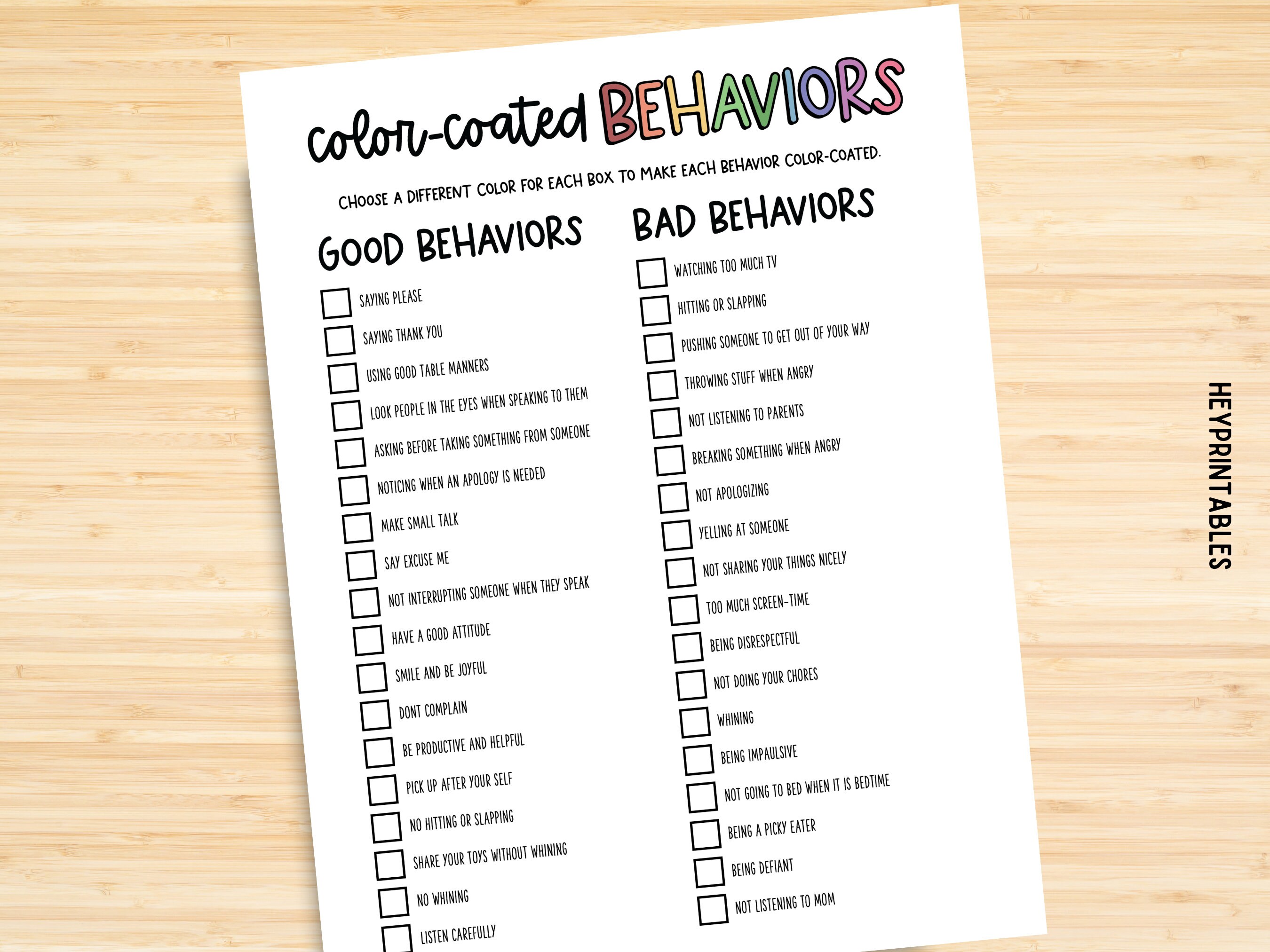 Kids 30-day Behavior Tracker, Color-coated, Good Bad Behaviors, Daily ...