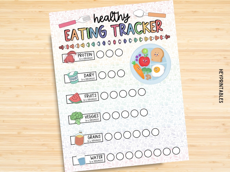 Printable Healthy Eating Tracker, Kids Food Chart, Food Pyramid Tracker ...