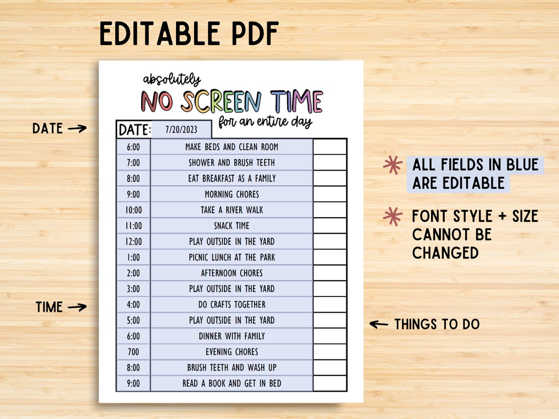 Screen Time Chore Chart, Editable Screen Time Schedule, Printable ...