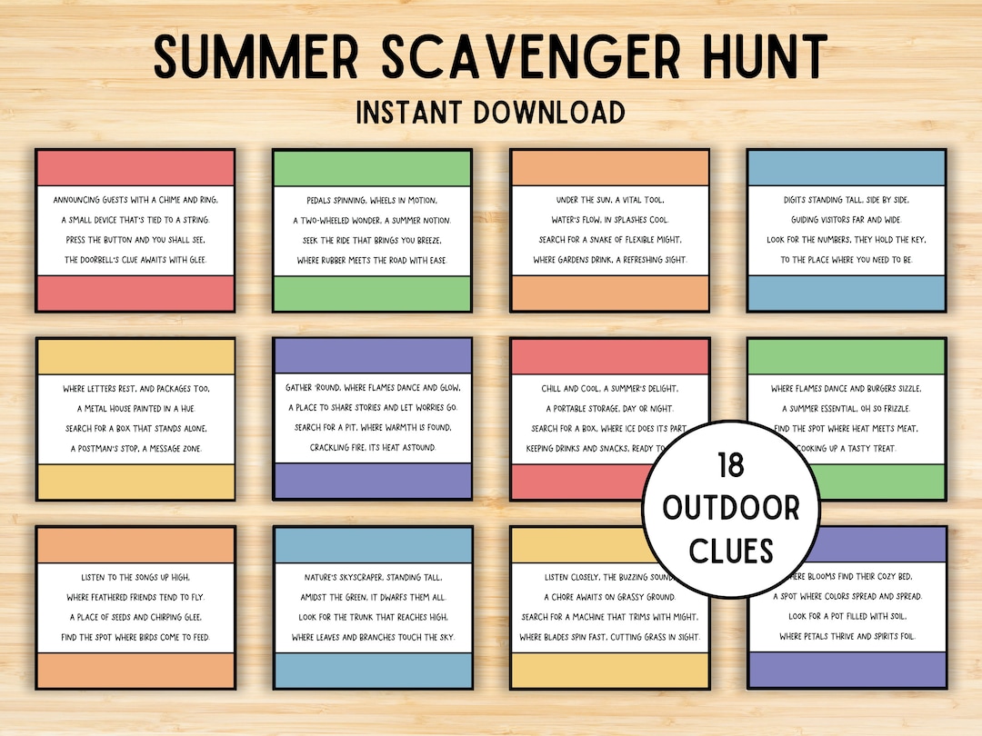 Summer Scavenger Hunt for Kids, Scavenger Hunt for Older Kids, Teen and ...