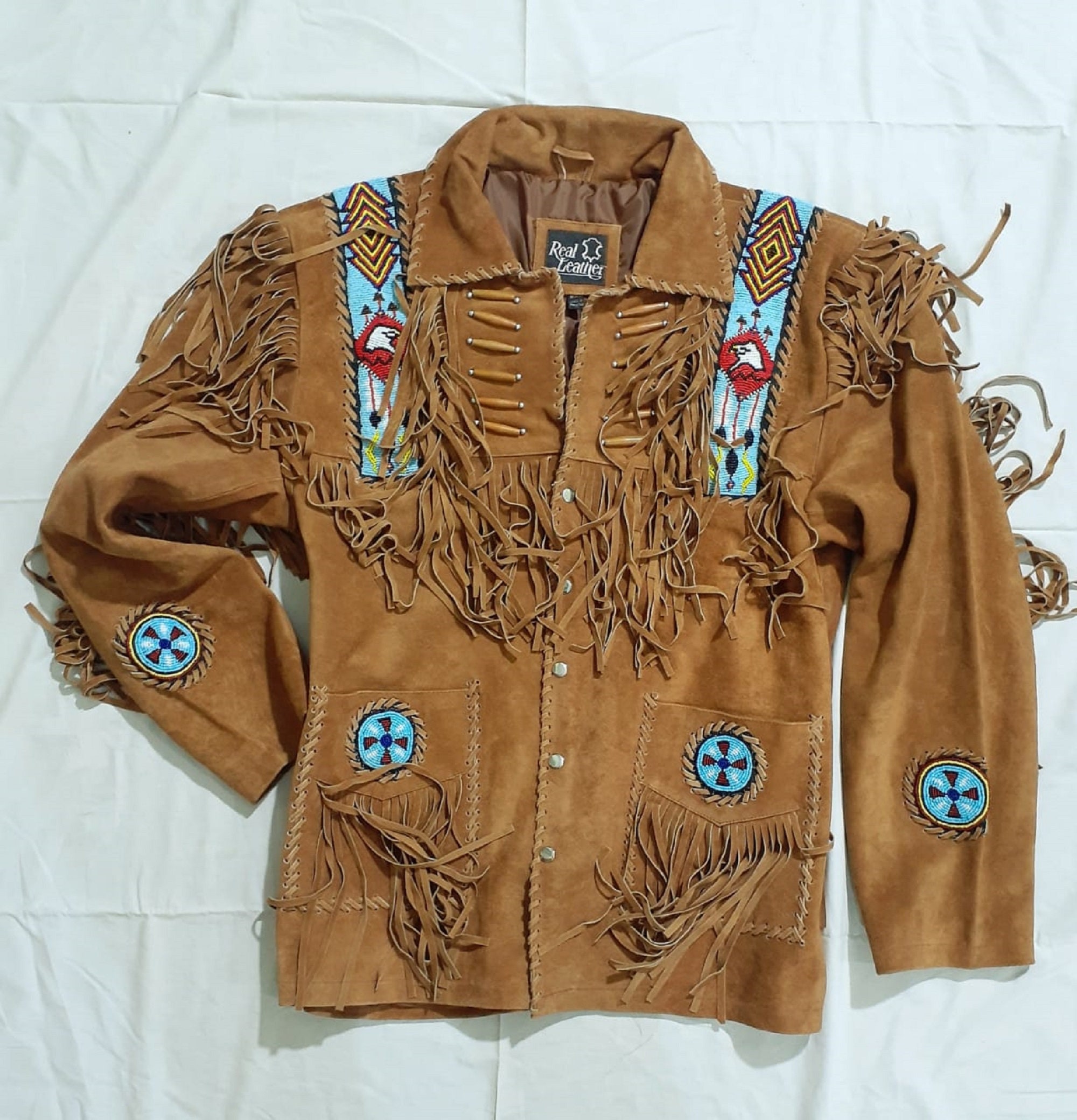 Men's Handmade Native American Cow Boy Suede Leather Jacket Coat War ...
