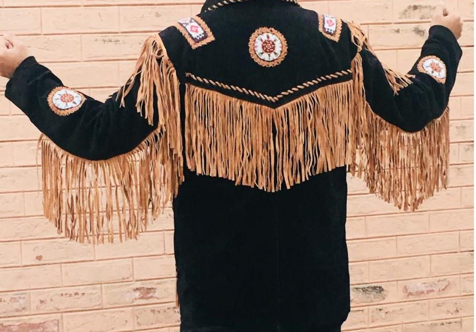 Men's Traditional Bone and Beads Cowboy Western Leather Jacket Coat ...