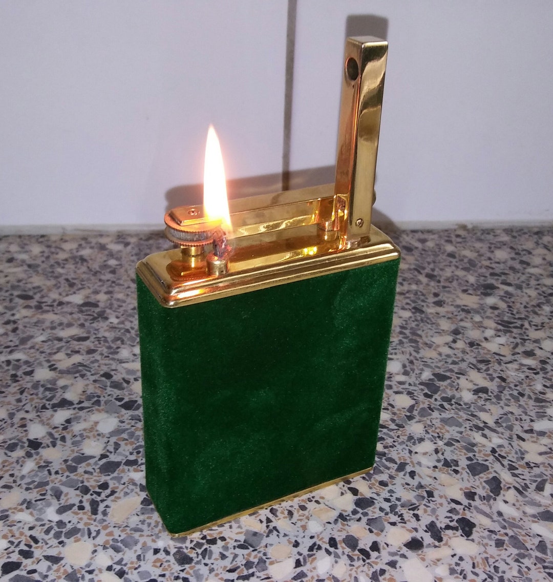1920's Lift-arm Table Lighter, Made in France, Green Velvet, Art-deco ...