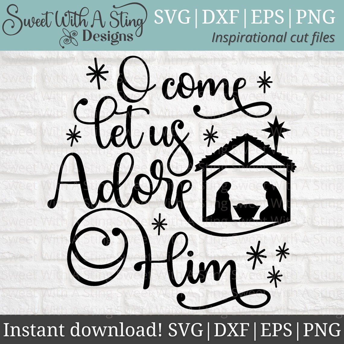 O Come Let Us Adore Him SVG Glass Block Christmas SVG Religious Christmas SVG Christmas Design ...