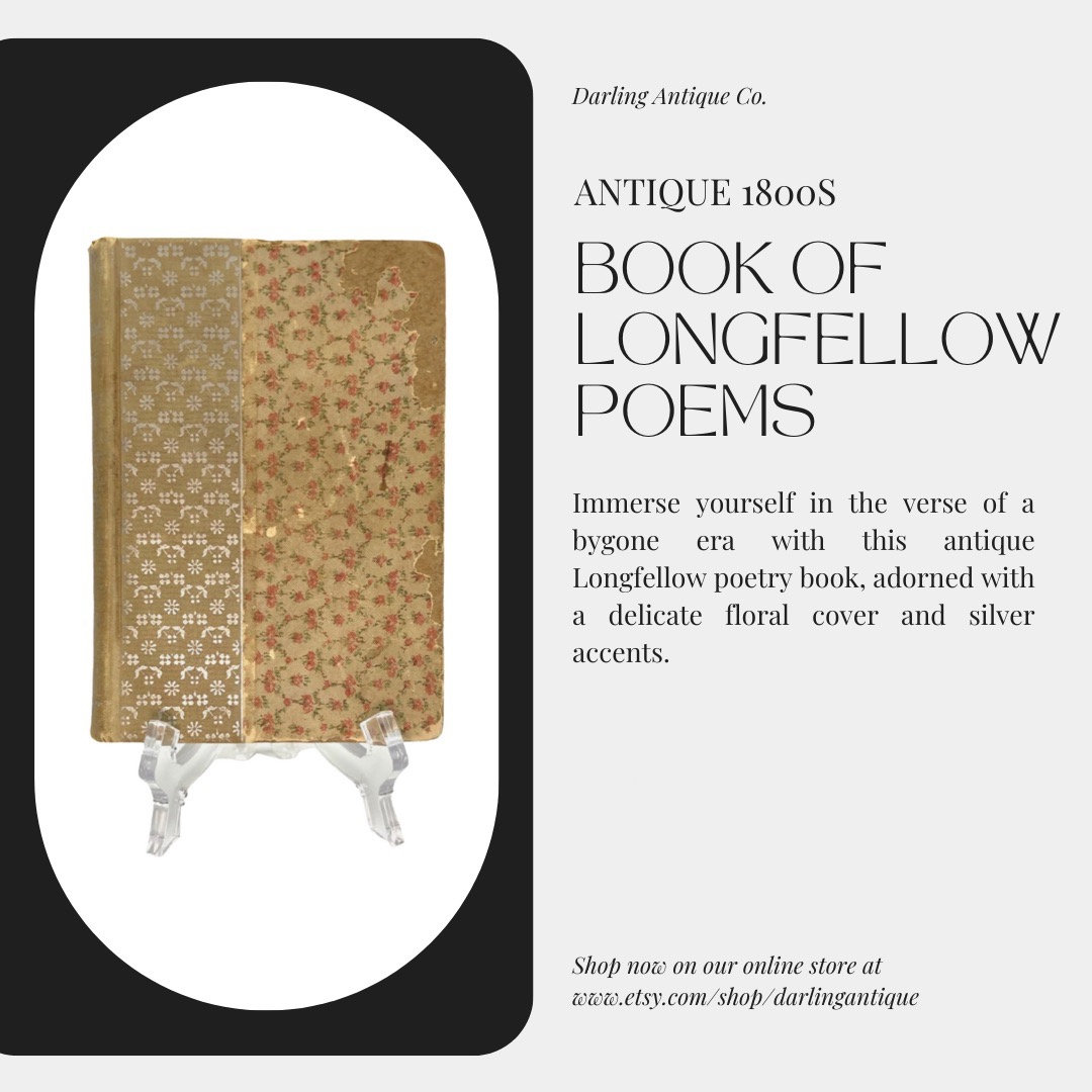 Antique Book Longfellow's Poems 1800s Hardcover Book With Silver and ...