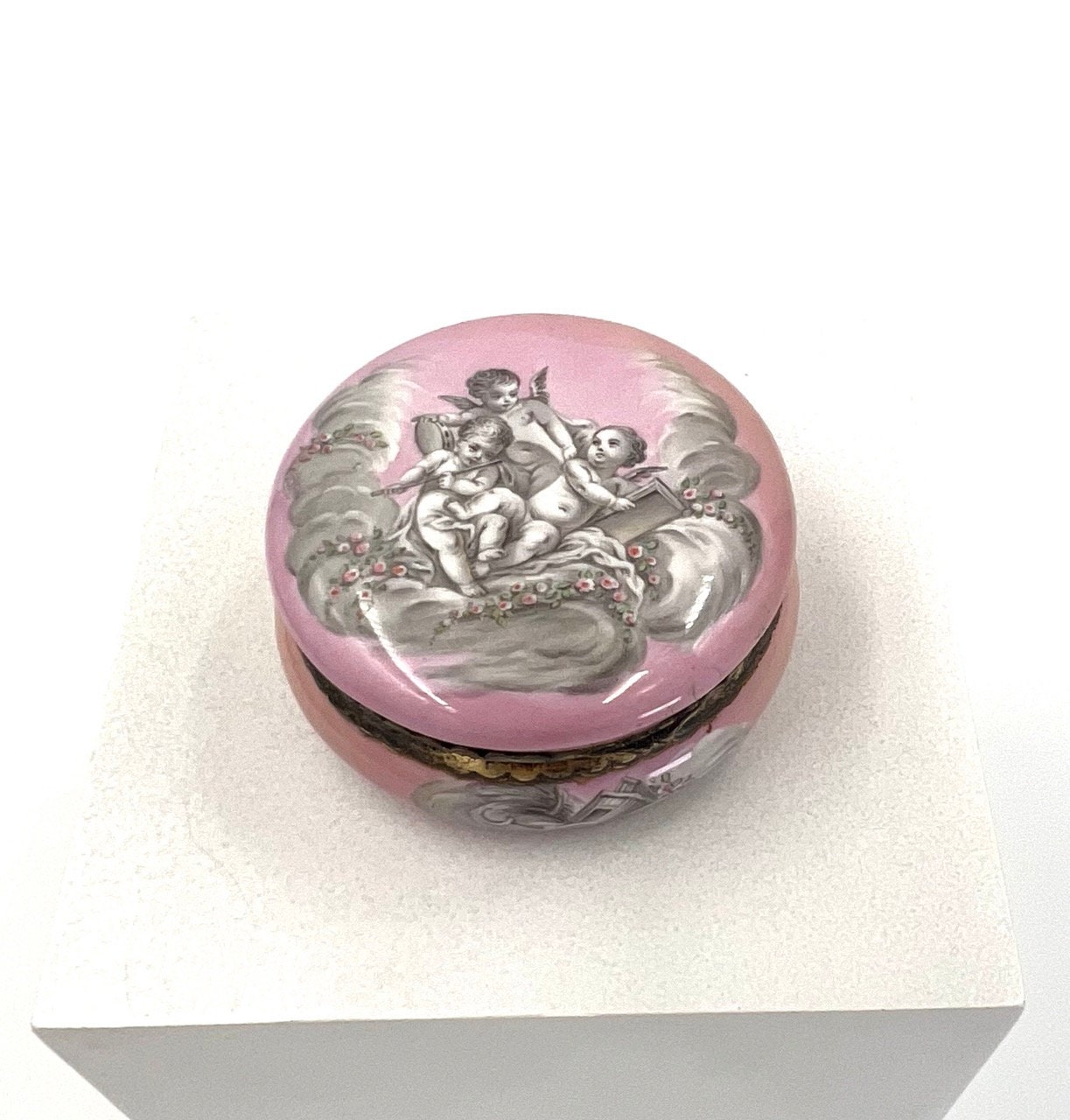 Antique French Snuff Box Sèvres Style Pink Cherub Patch Box Tobacciana ...