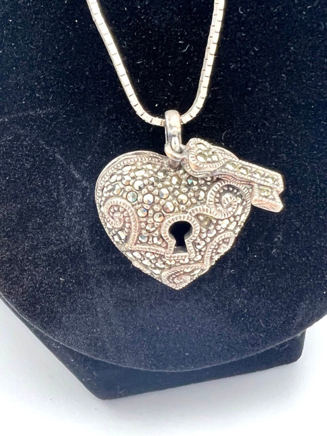 Vintage Judith Jack Sterling Silver Marcasite Heart Lock and Key ...