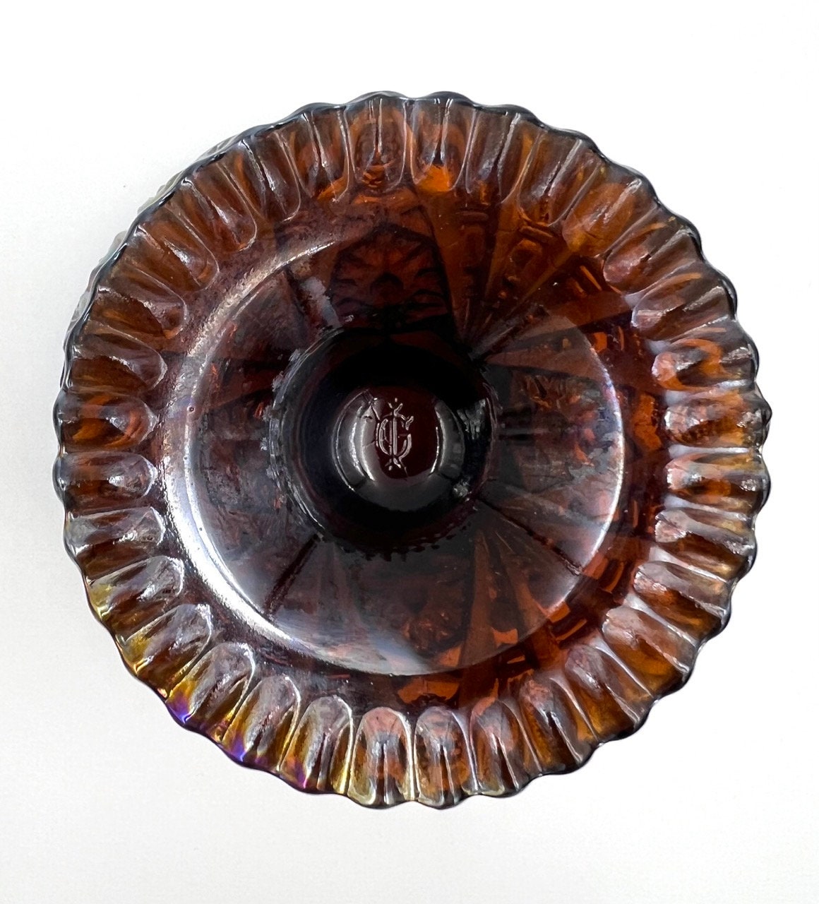Vintage Imperial Glass Amber Base Iridescent Pedestal Candy - Etsy