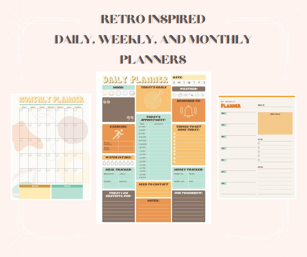 Retro-inspired Daily, Weekly, and Monthly Planners - Etsy