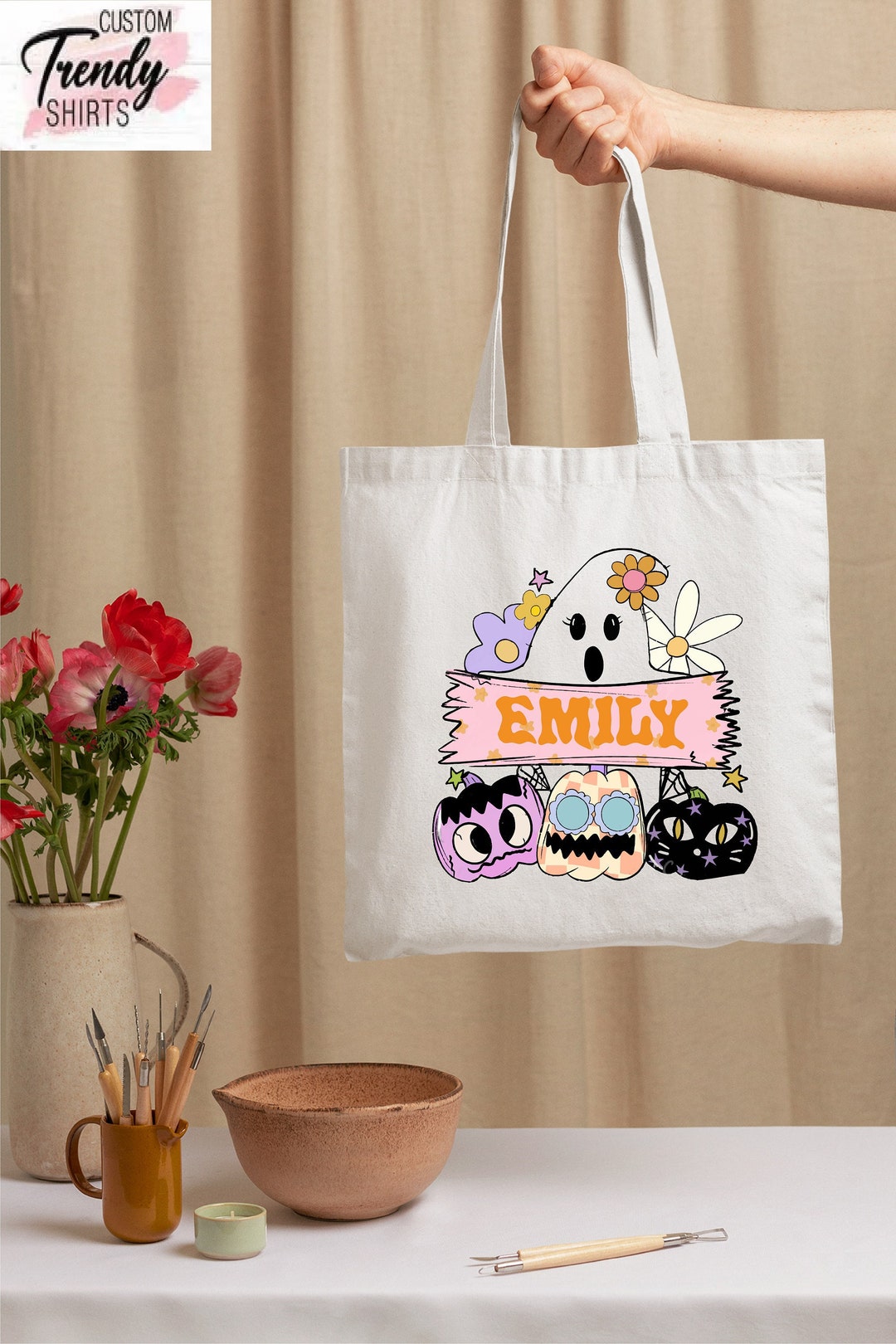 Custom Halloween Candy Tote Bag, Custom Girls Tote Bag, Kids Halloween ...