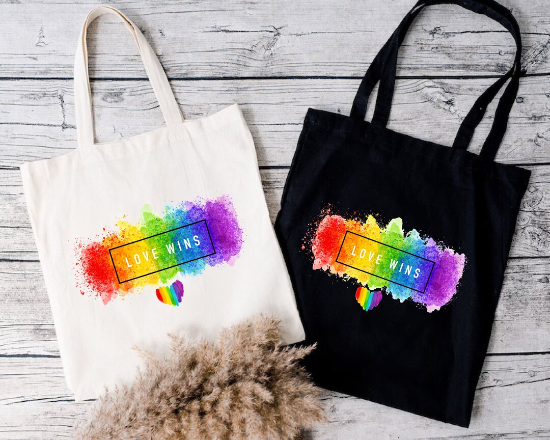 Love Wins, Rainbow Tote Bag, LGBTQ Tote Bag, Gay Pride Gifts, Lesbian ...