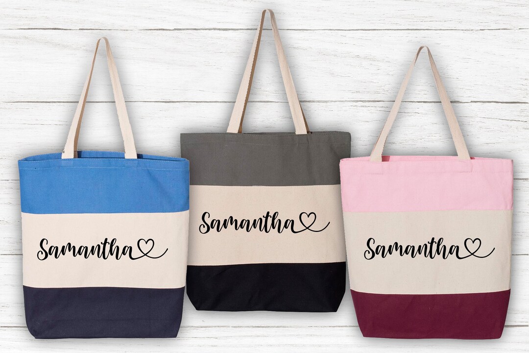 Personalized Tri Color Tote Bag, Custom Name Tote Bag, Bridal Party ...