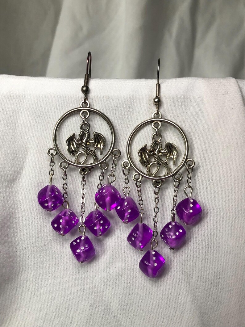 Chandelier Dnd Inspired Dragon and Dice Earrings - Etsy