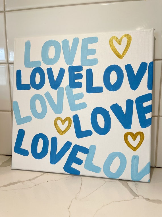 Love Painting Blue Heart Painting Preppy Painting Preppy | Etsy