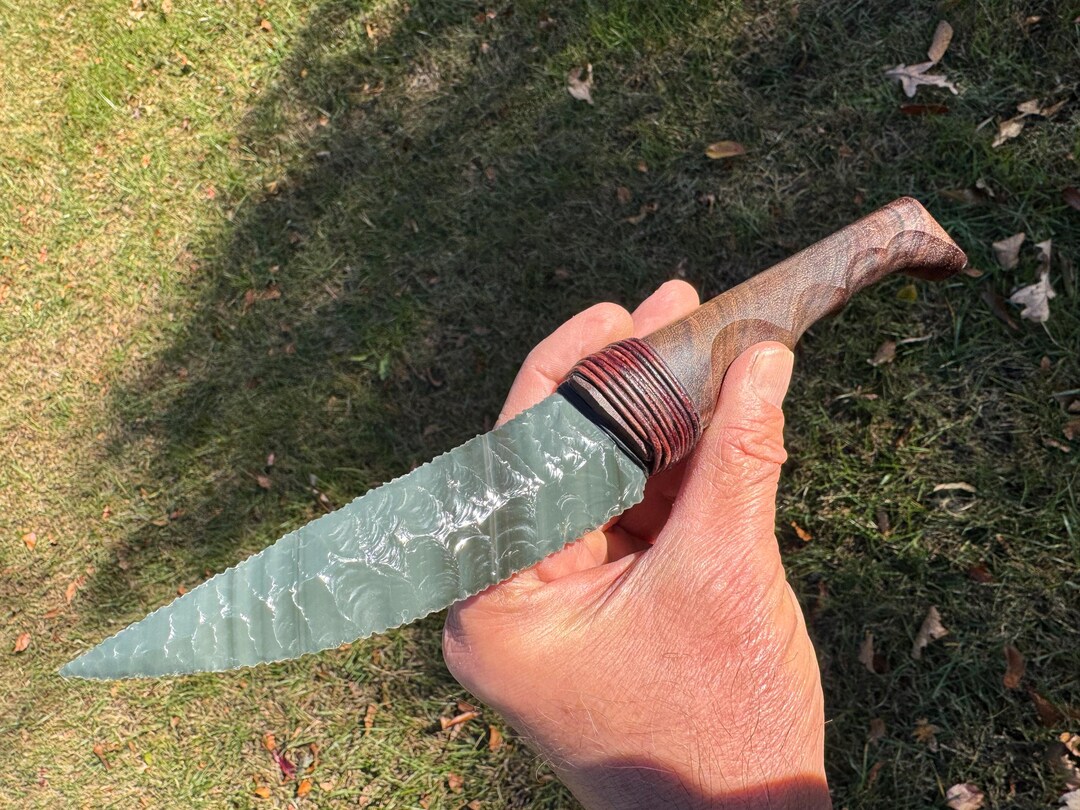 Obsidian Stone Knife: 10.25” East Indian Rosewood Handle With Burns ...