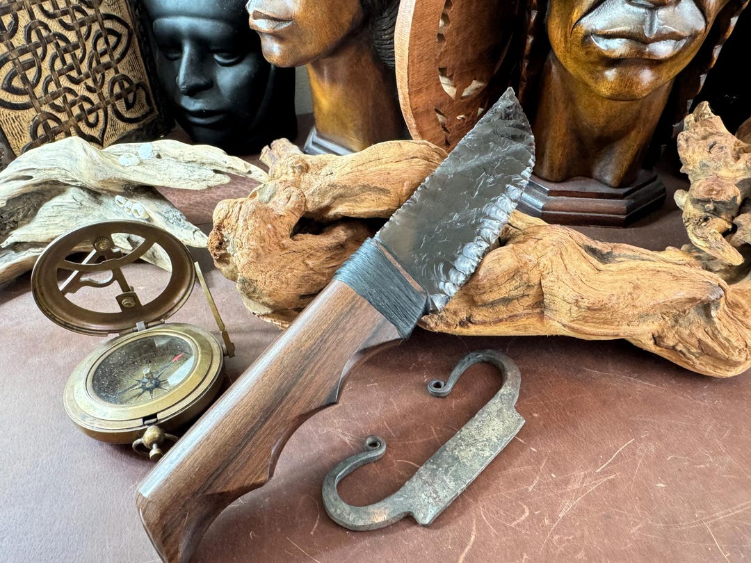 Obsidian Knife. Rustic 9” Bolivian Rosewood Knife With Rainbow Sheen ...
