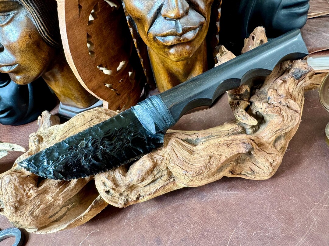 9.75 Rustic African Blackwood Knife With Jet-black Obsidian Blade - Etsy