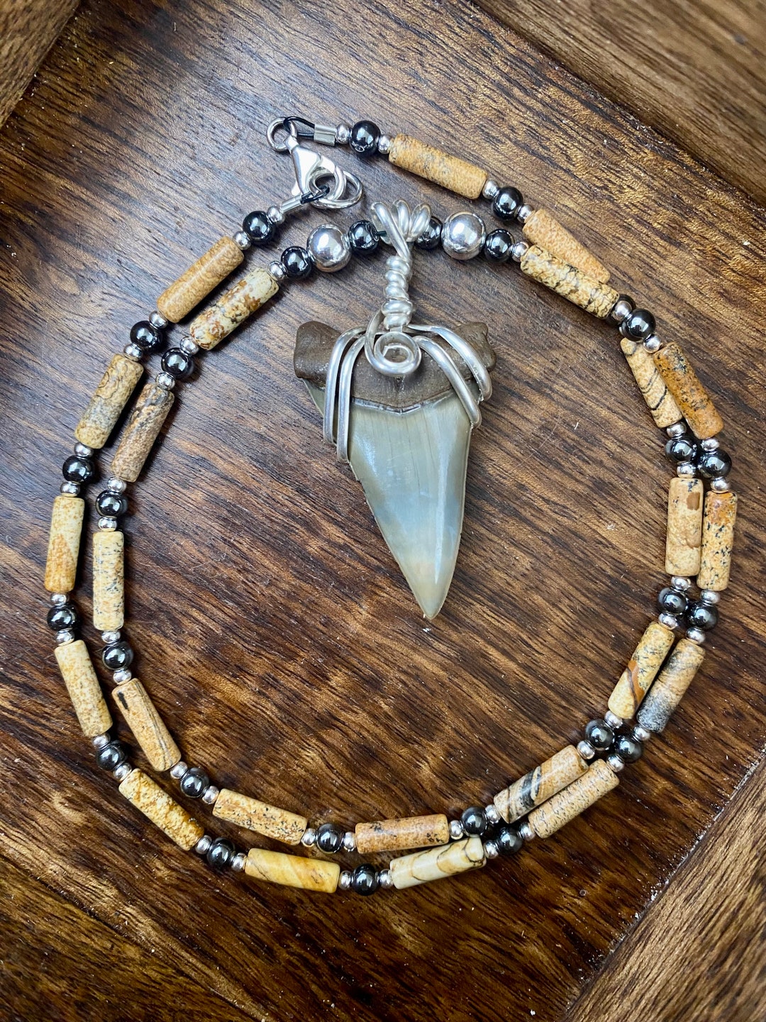 Amazing Fossil Mako Tooth With Desert Picture Jasper Necklace - Etsy