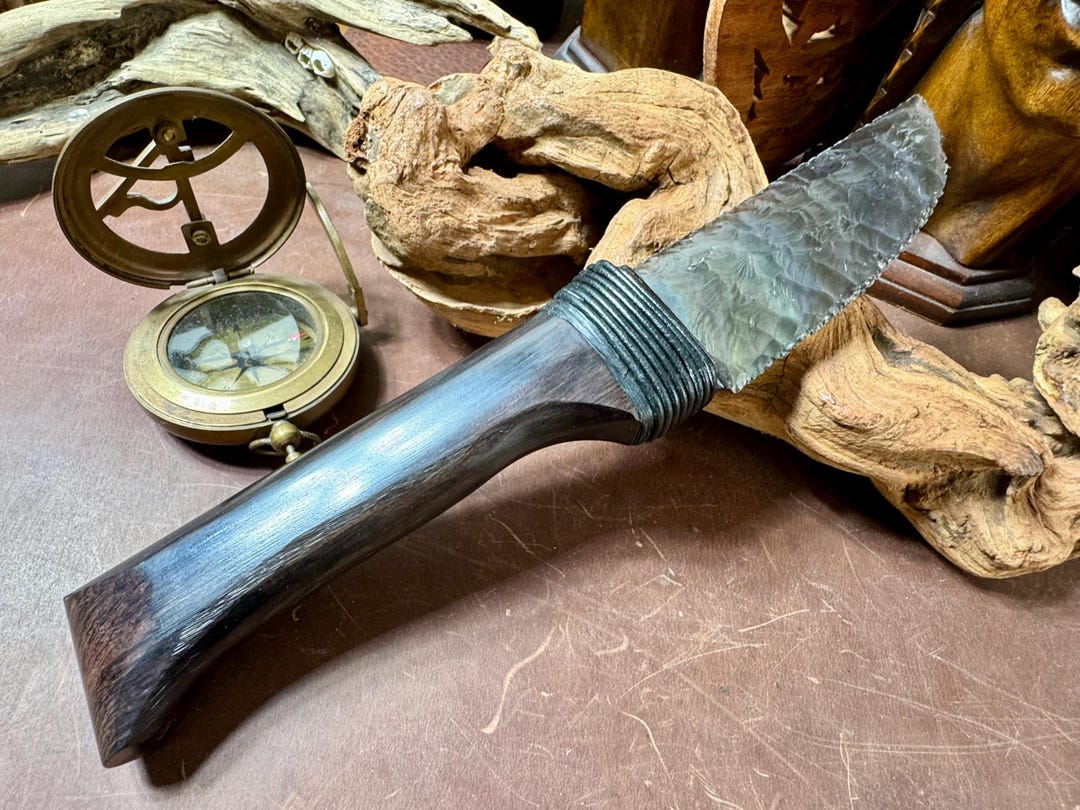Obsidian Knife. 10 1/8 Rustic African Blackwood Knife With Rainbow ...