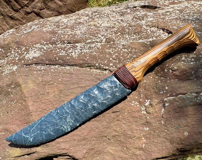 Obsidian Knife: 12” Rustic Bocote Wood Knife With Mexican Spiderweb ...