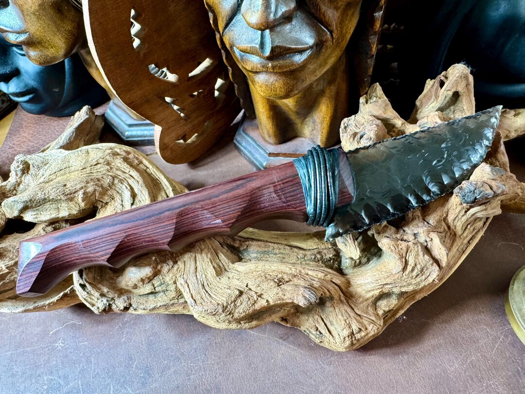Obsidian Knife. 9 Kingwood Knife With Purple Sheen Obsidian Blade ...
