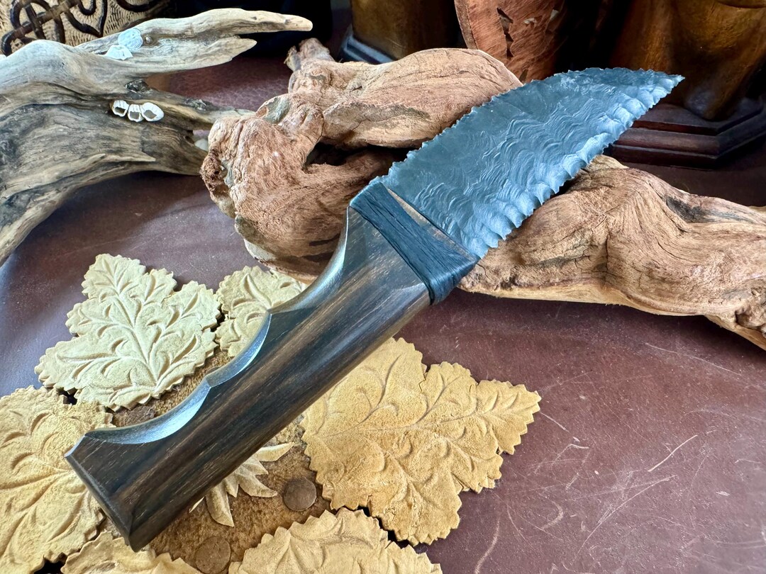Obsidian Knife. 8.75 Ziricote Wood Knife With Matte Black Dacite ...