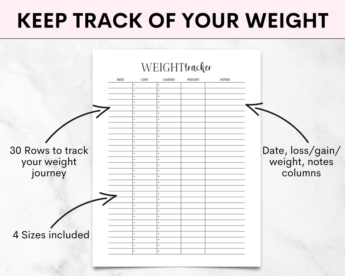 Weight Loss Tracker Weight Tracker Weightloss Printable - Etsy