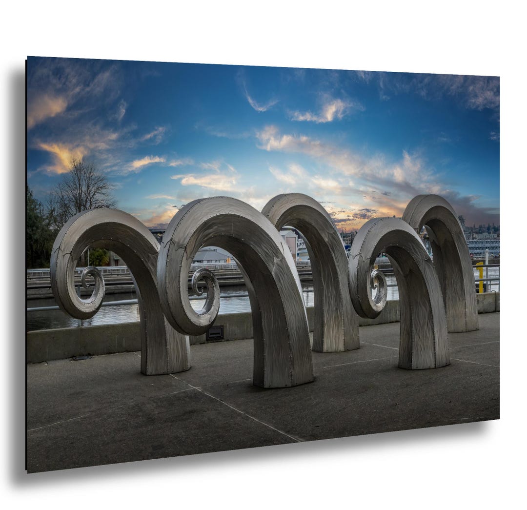 Seattle Waterfront Art Print: Salmon Waves Sculpture - Modern Metal or ...