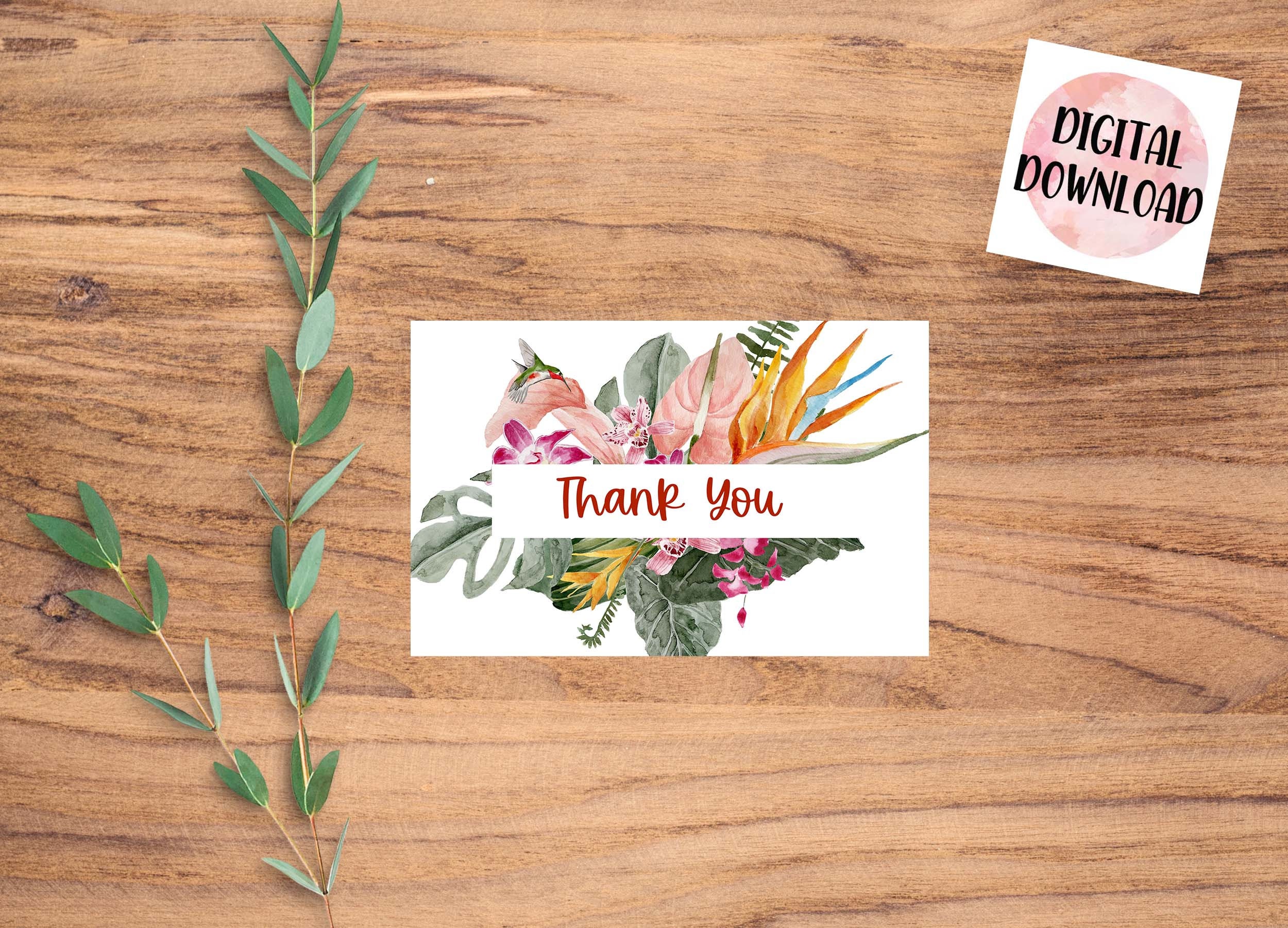 Thank You Card - Tropical Theme Thank You Card - Digital Download - JW ...