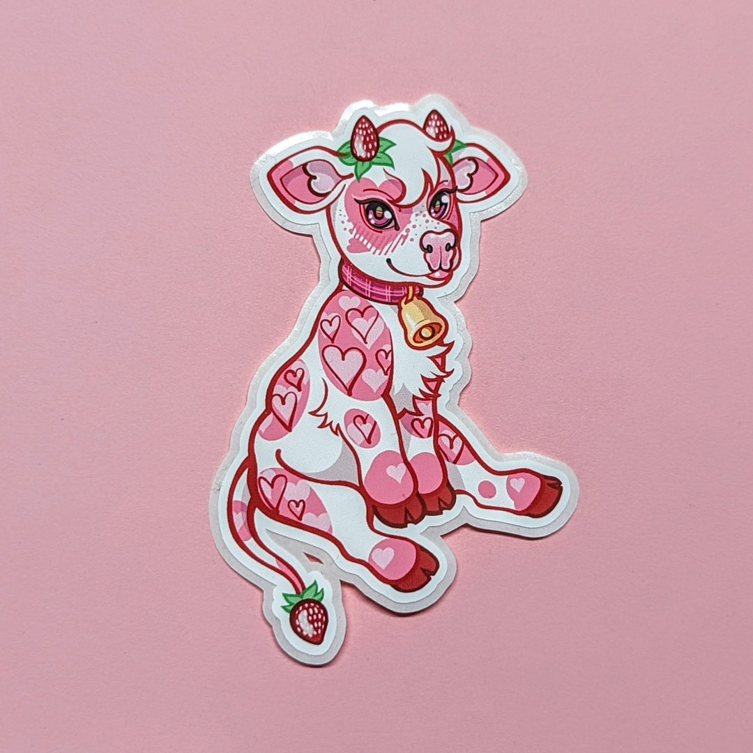 Strawberry Cow Sticker Kawaii/cute Sticker Cow Sticker Vinyl Sticker - Etsy