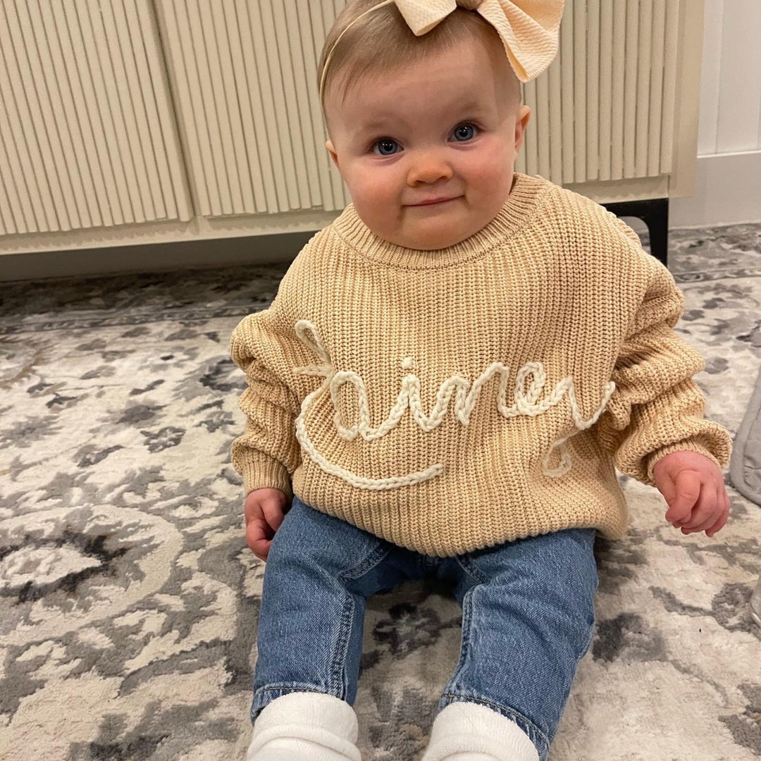 Personalized Baby Sweater hand Embroidered Name Knit Sweater With Name ...