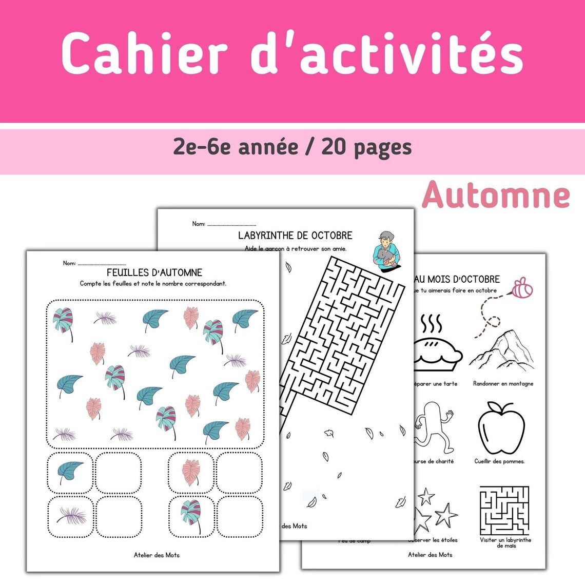 French Activity Pack for Kids Instant Download Automne/october & Back ...