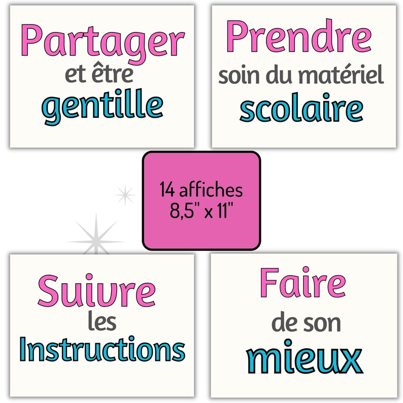 French Colorful Classroom Rules Posters Set, K-elementary, French ...