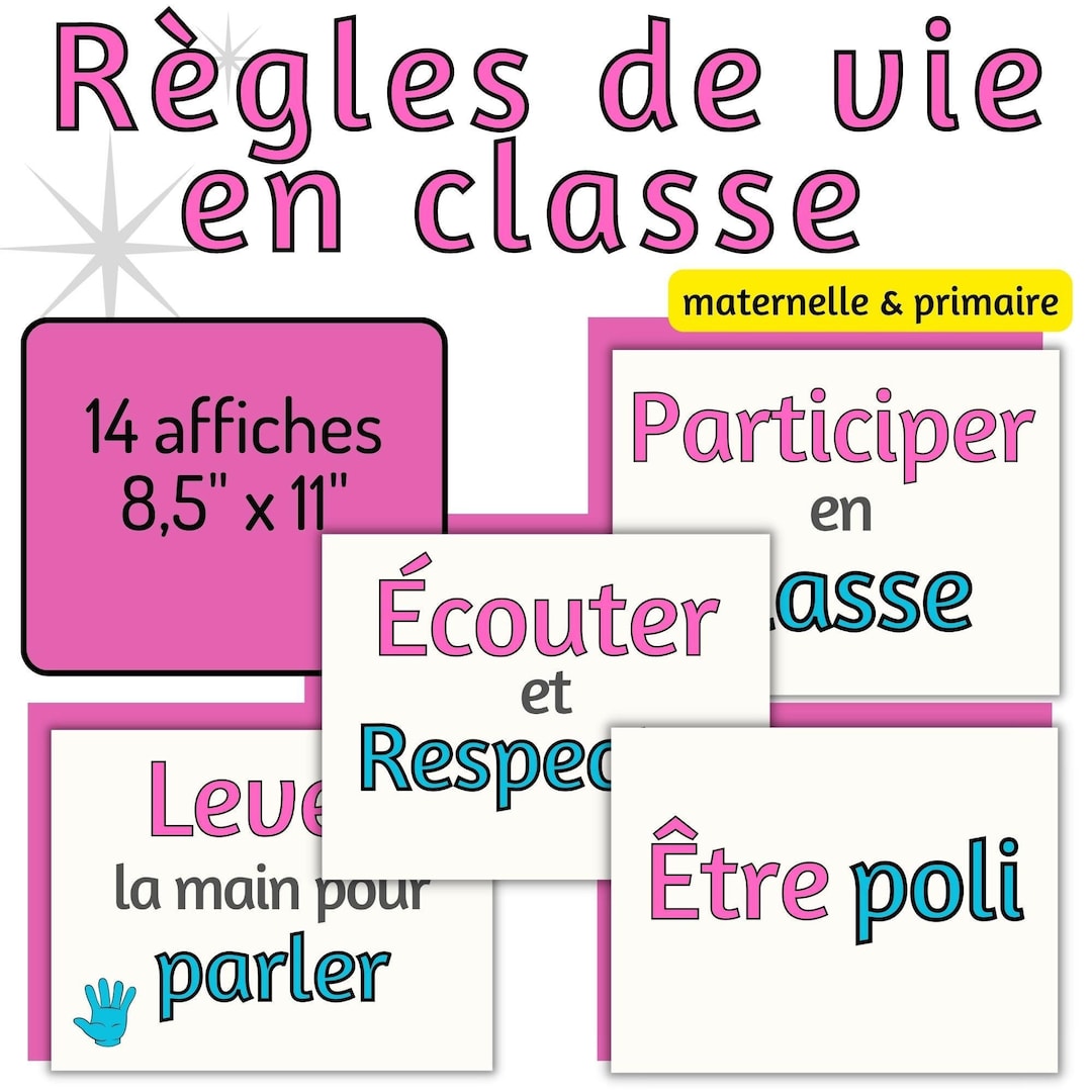 French Colorful Classroom Rules Posters Set, K-elementary, French ...