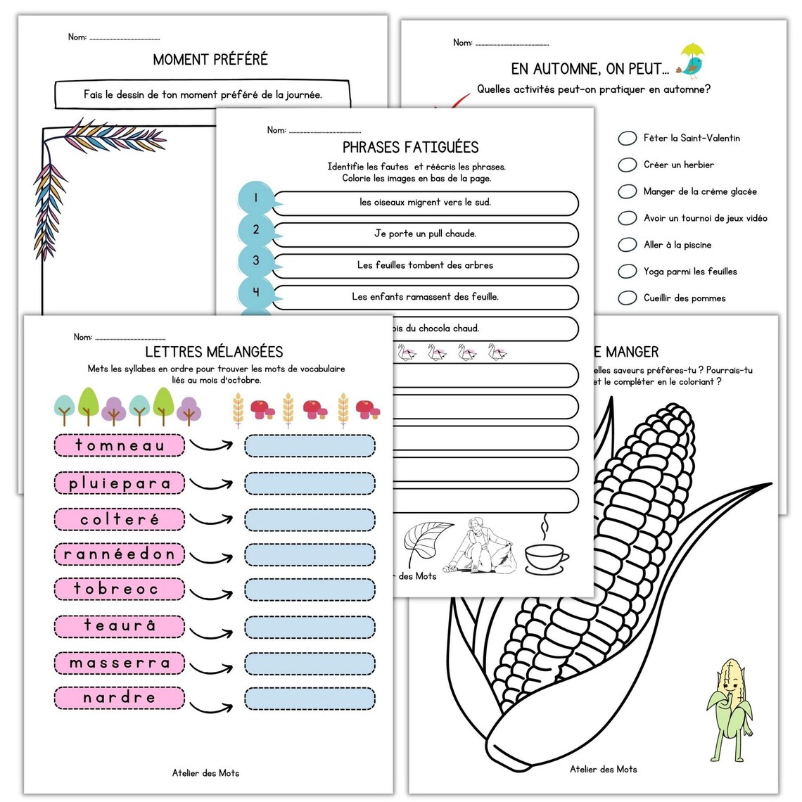 French Activity Pack for Kids Instant Download Automne/october & Back ...