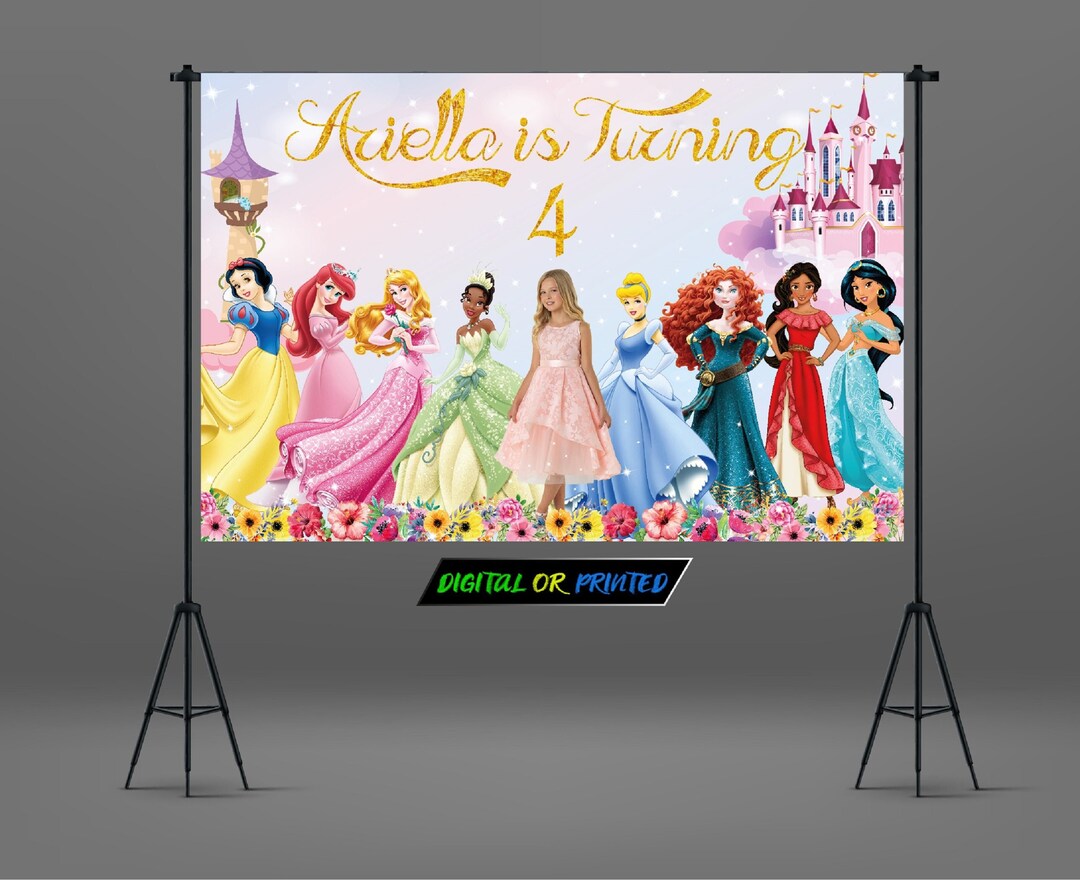 Personalize Princess Backdrop With Picture, Princess Birthday ...